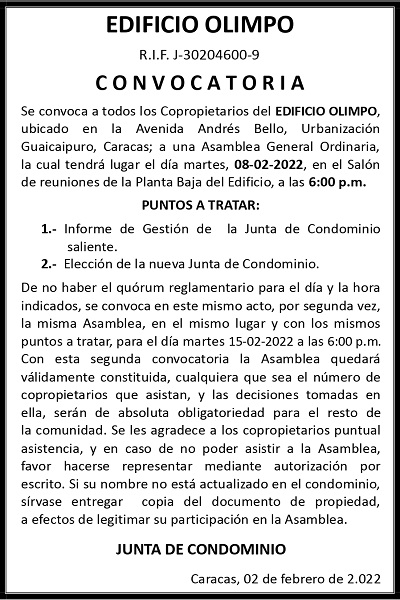 CONVOCATORIA EDIFICIO OLIMPO