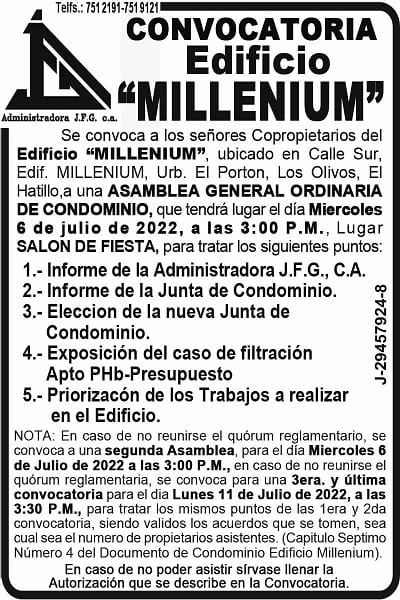 CONVOCATORIA EDIFICIO MILENIUM