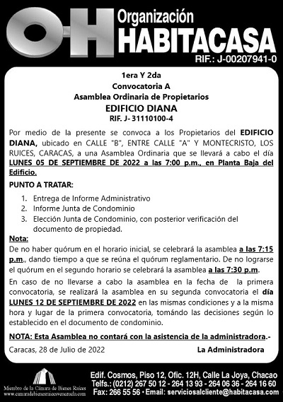 CONVOCATORIA EDIFICIO DIANA