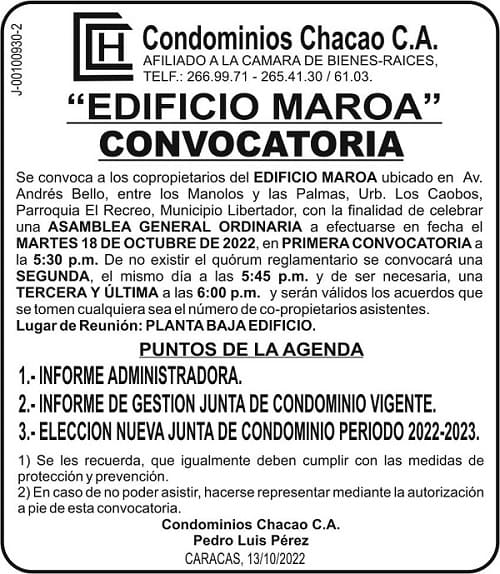 CONVOCATORIA EDIFICIO MAROA