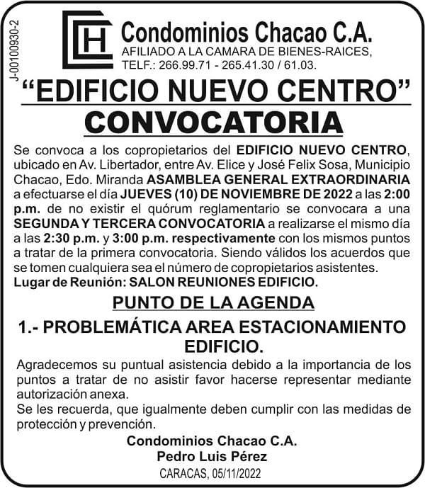 CONVOCATORIA EDIFICIO NUEVO CENTRO