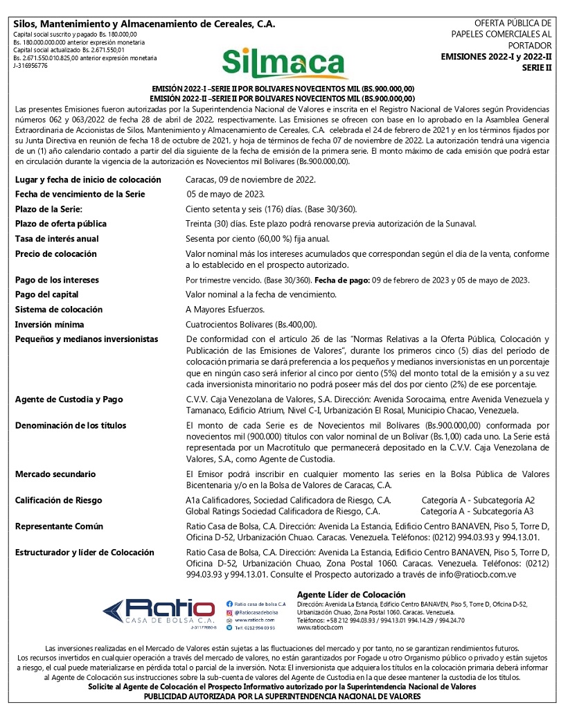 PAPELES COMERCIALES SILMACA SERIE II EMISIÓN 2022-I Y 2022-II