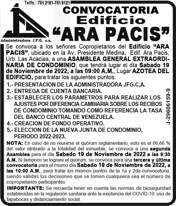 CONVOCATORIA EDIFICIO ARA PACIS