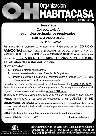 CONVOCATORIA EDIFICIO AMAZONAS