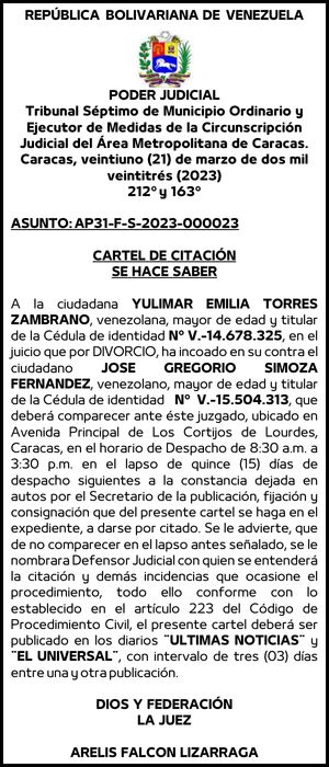 CARTEL ASUNTO: AP31-F-S-2023-000023