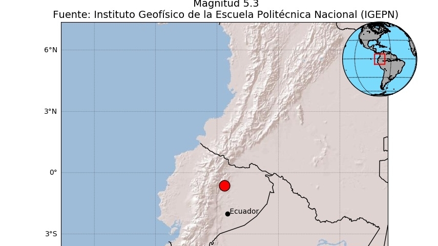 Registran temblor de magnitud 5.3 grados en Ecuador