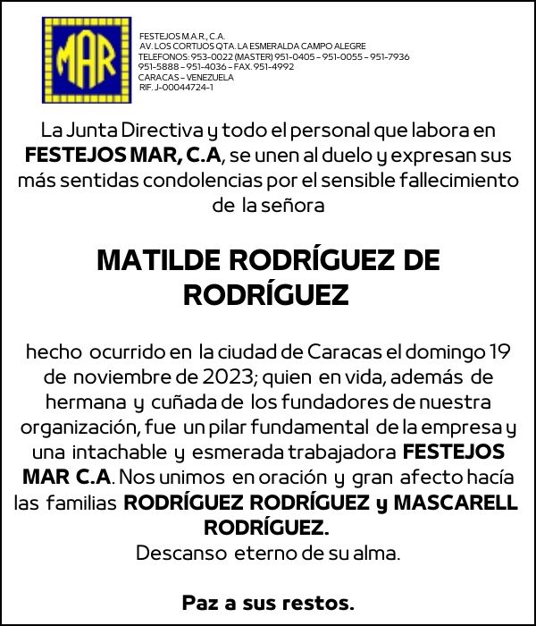 MATILDE RODRÍGUEZ DE RODRÍGUEZ