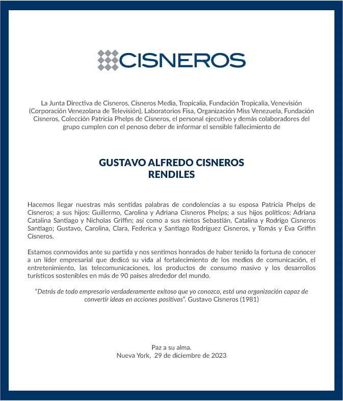 GUSTAVO ALFREDO CISNEROS RENDILES (CORPORACIÓN VENEZOLANA DE TELEVISIÓN ...