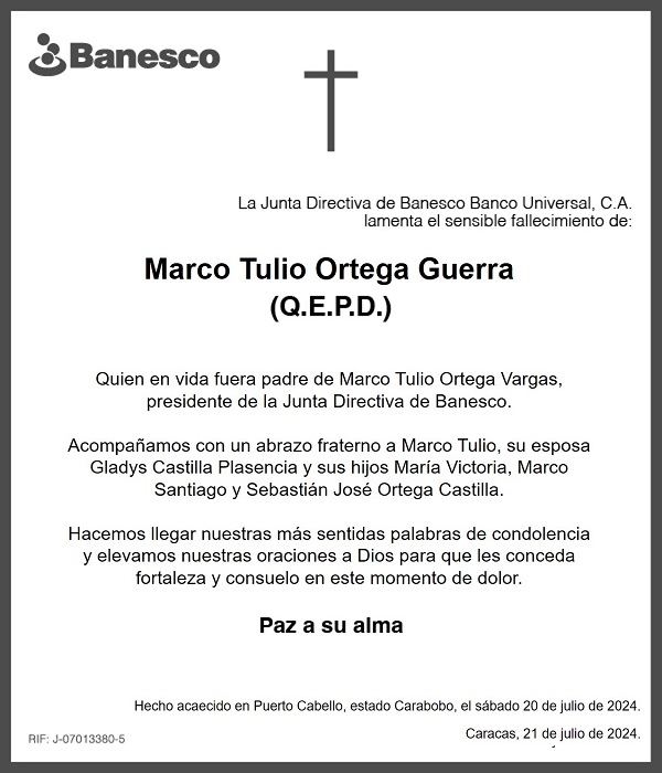 MARCO TULIO ORTEGA GUERRA, JUNTA DIRECTIVA DE BANESCO BANCO UNIVERSAL, C.A.