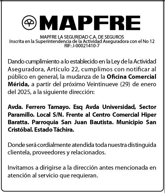 NOTIFICACIÓN MAPFRE LA SEGURIDAD C.A DE SEGUROS