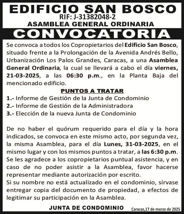 CONVOCATORIA EDIFICIO SAN BOSCO