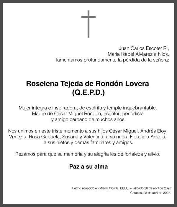 ROSELENA TEJEDA DE RONDÓN LOVERA