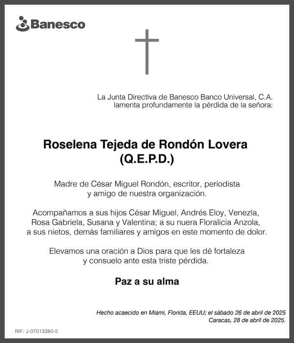 ROSELENA TEJEDA DE RONDÓN LOVERA