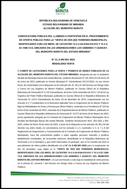 OFERTA PUBLICA ALCALDIA DEL MUNICIPIO BARUTA