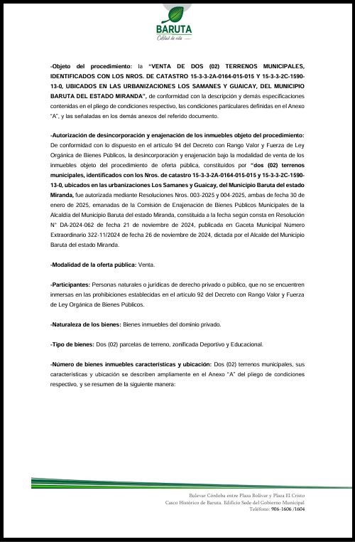 OFERTA PUBLICA ALCALDIA DEL MUNICIPIO BARUTA