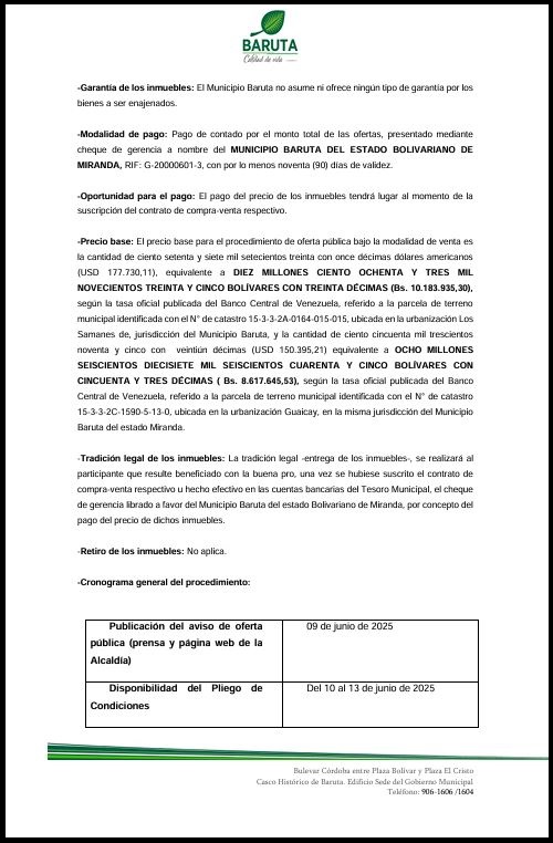 OFERTA PUBLICA ALCALDIA DEL MUNICIPIO BARUTA