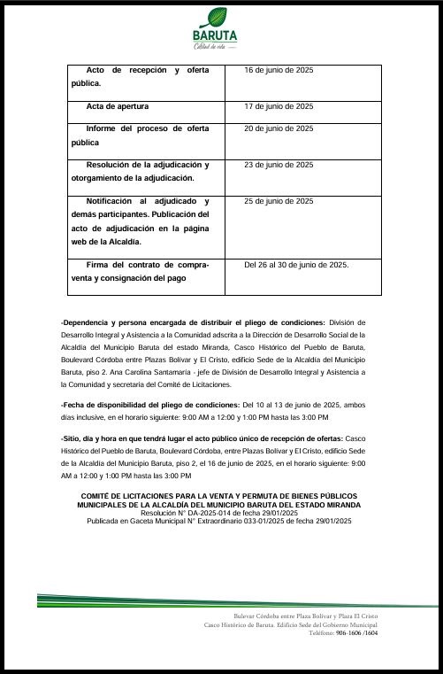 OFERTA PUBLICA ALCALDIA DEL MUNICIPIO BARUTA