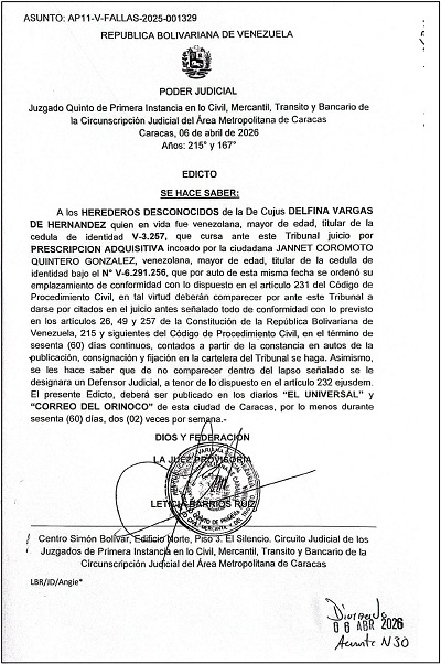 EDICTO ASUNTO: AP11-V-FALLAS-2025-001329