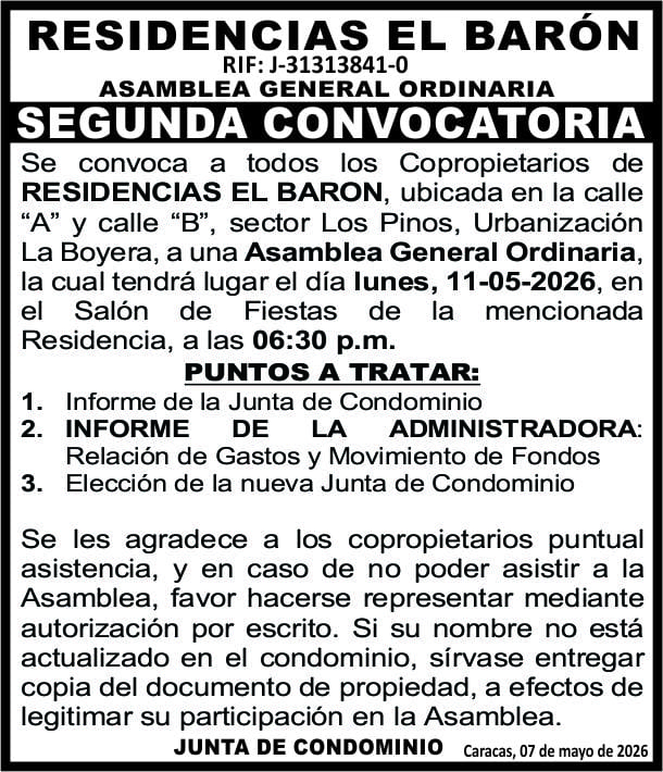 SEGUNDA CONVOCATORIA RESIDENCIAS EL BARÓN