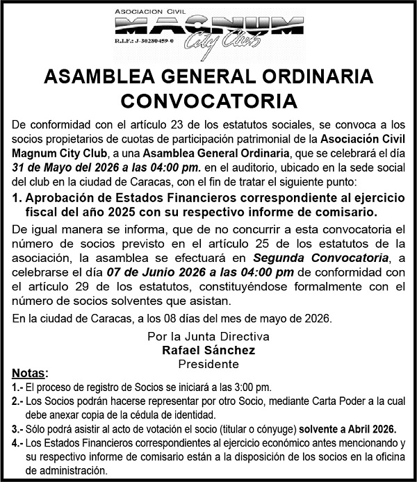 CONVOCATORIA ASOCIACIÓN CIVIL MAGNUM CITY CLUB