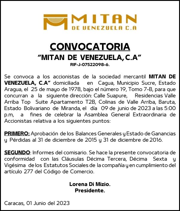 CONVOCATORIA MITAN DE VENEZUELA